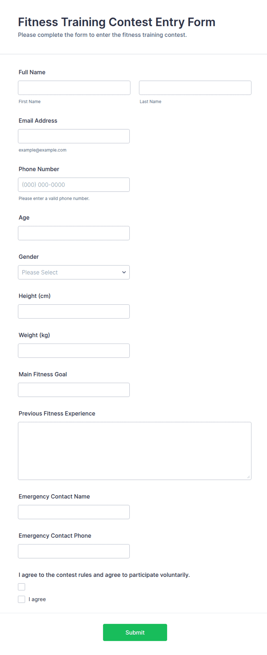 Fitness Training Contest Entry Form Template | Jotform