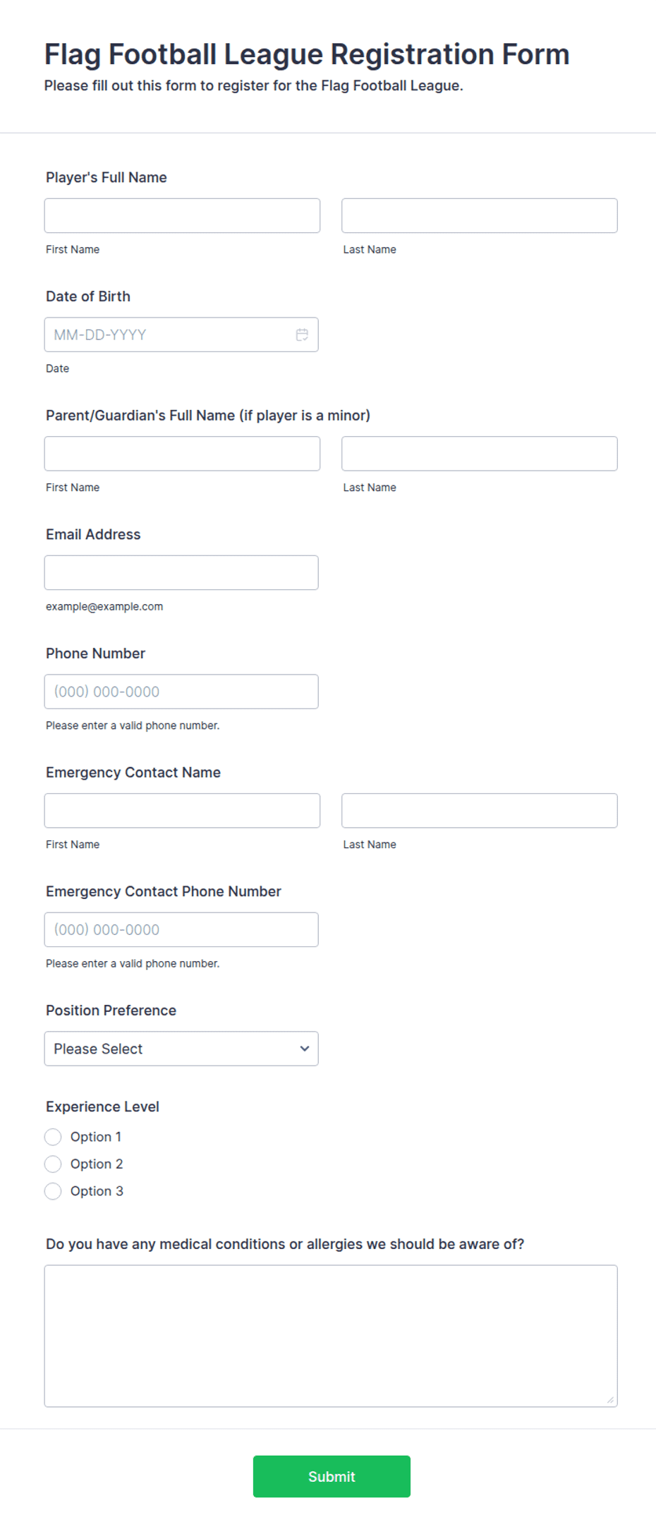 Flag Football League Registration Form Template | Jotform