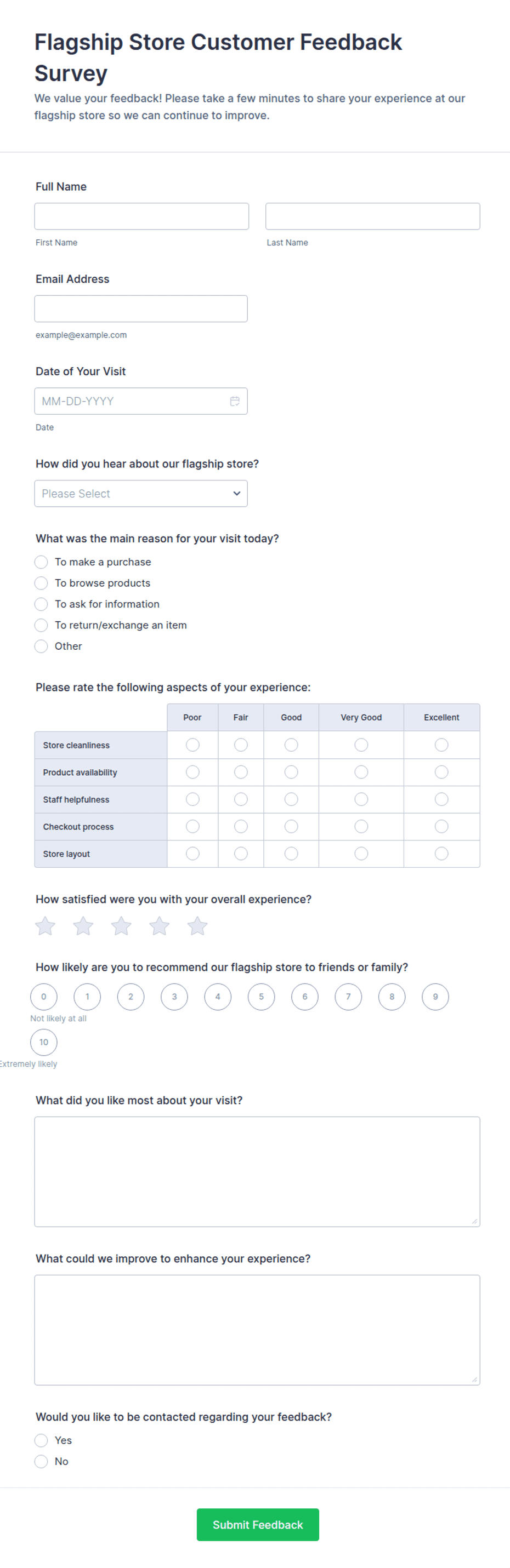 Flagship Store Customer Feedback Survey Form Template | Jotform