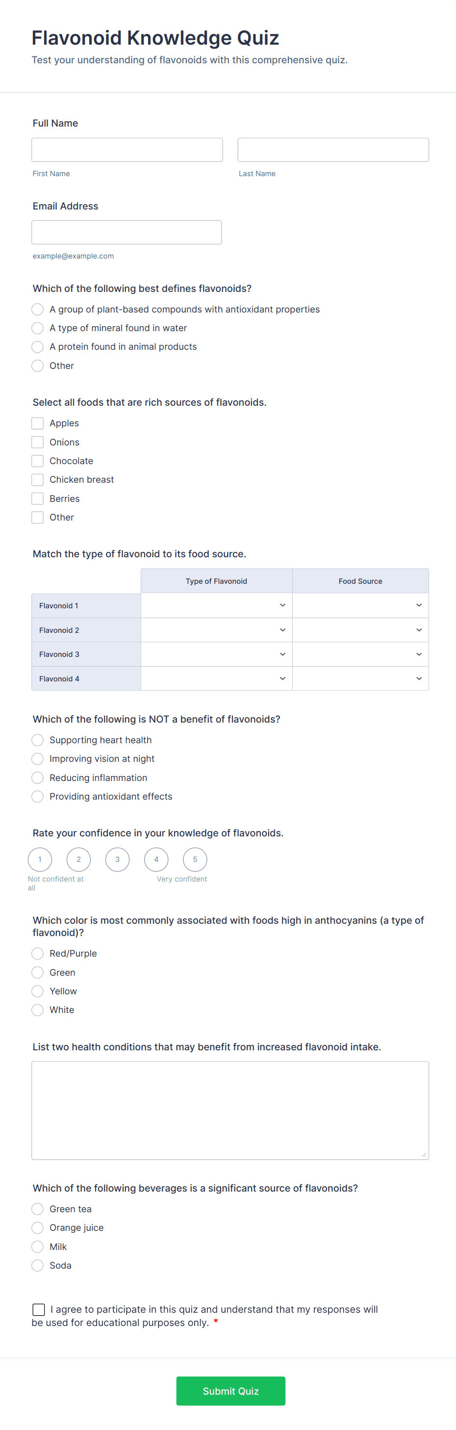 Flavonoid Knowledge Quiz Form Template | Jotform