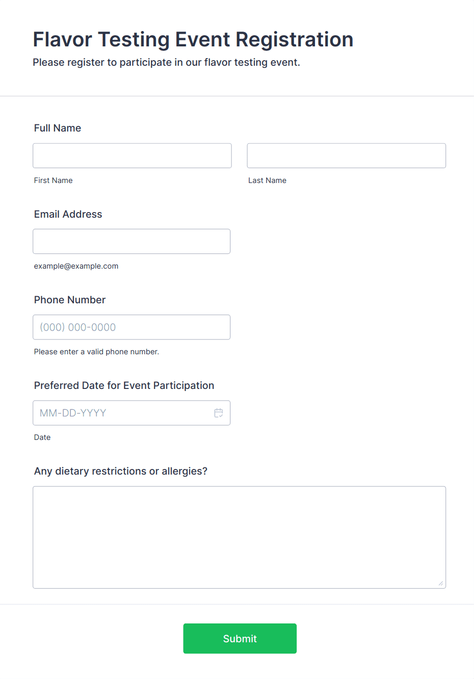 Flavor Testing Event Registration Form Template | Jotform