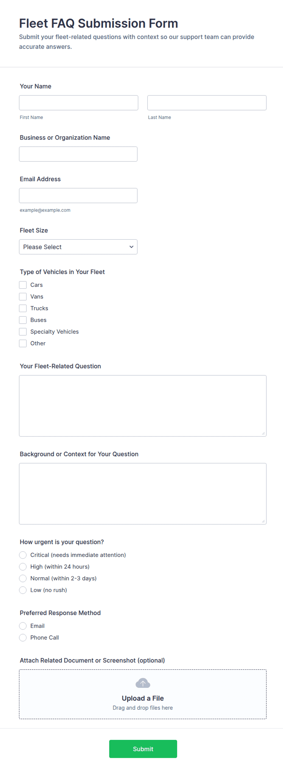 Fleet FAQ Submission Form Template | Jotform