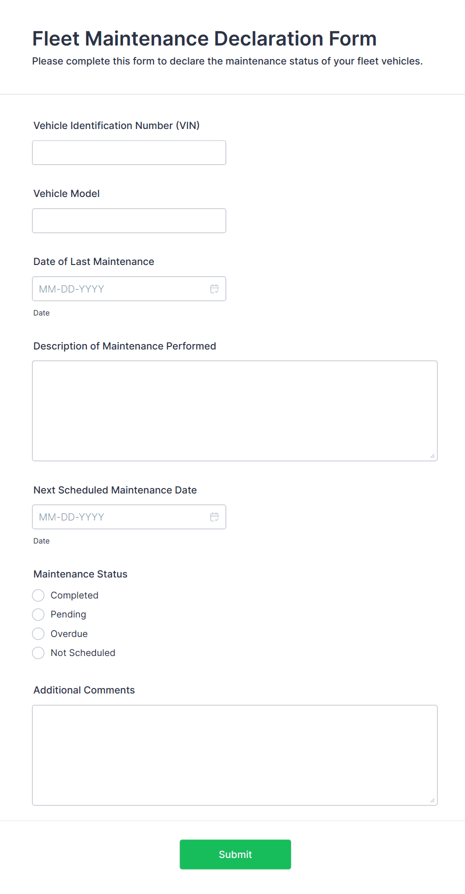 Fleet Maintenance Declaration Form Template | Jotform