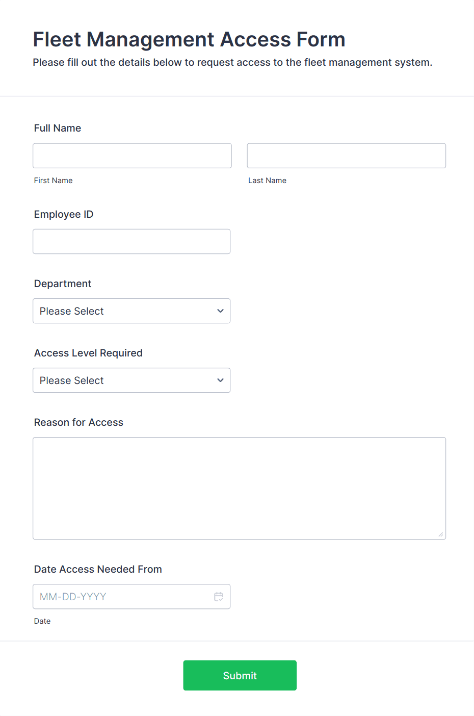 Fleet Management Access Form Template | Jotform