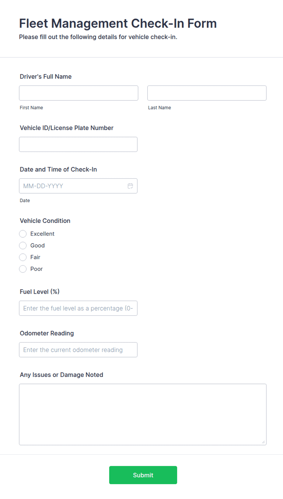 Fleet Management Check-In Form Template | Jotform