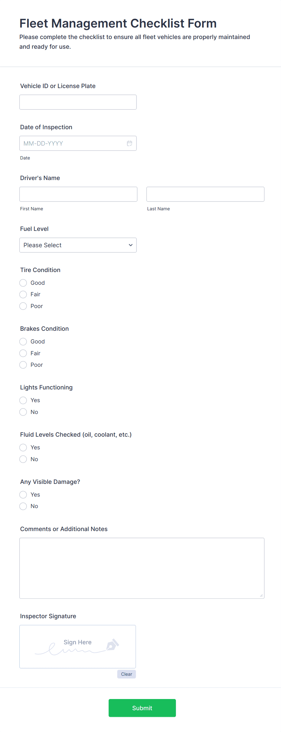 Fleet Management Checklist Form Template | Jotform