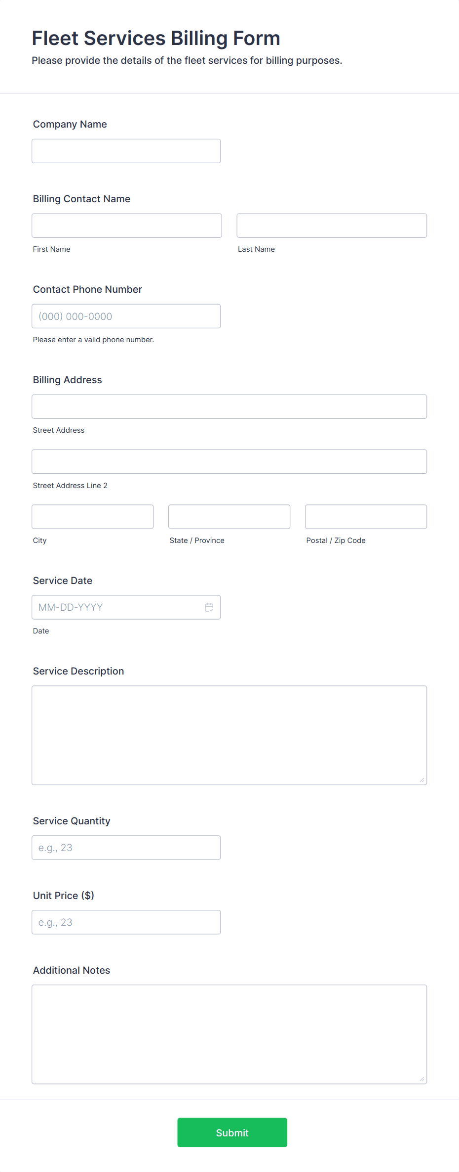 Fleet Services Billing Form Template | Jotform