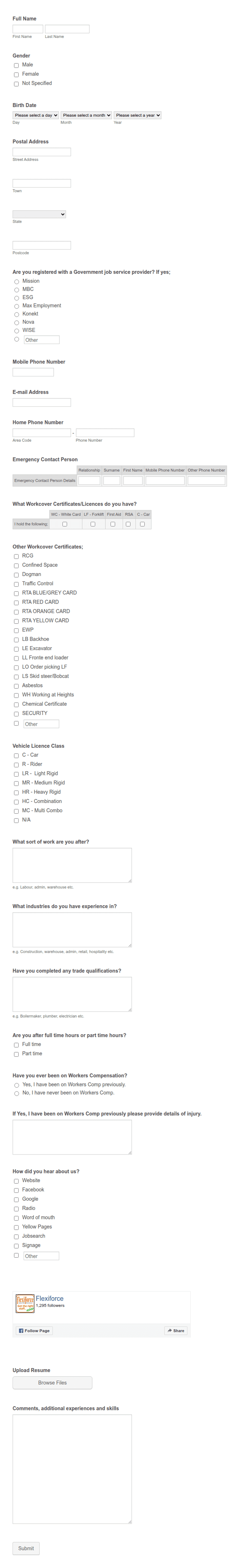 Flexiforce PEP Registration Form Template | Jotform