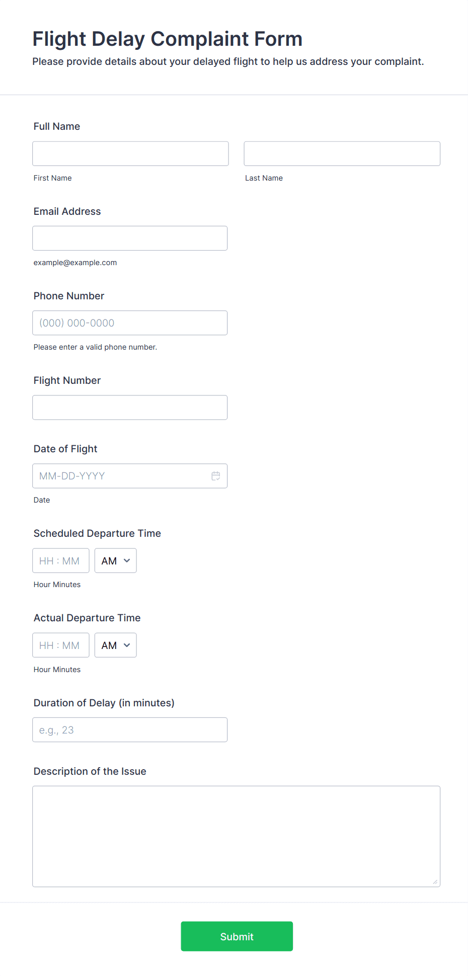 Flight Delay Complaint Form Template | Jotform