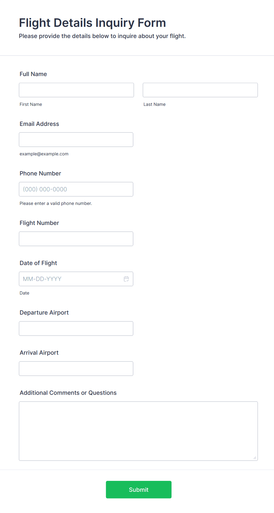Flight Details Inquiry Form Template | Jotform