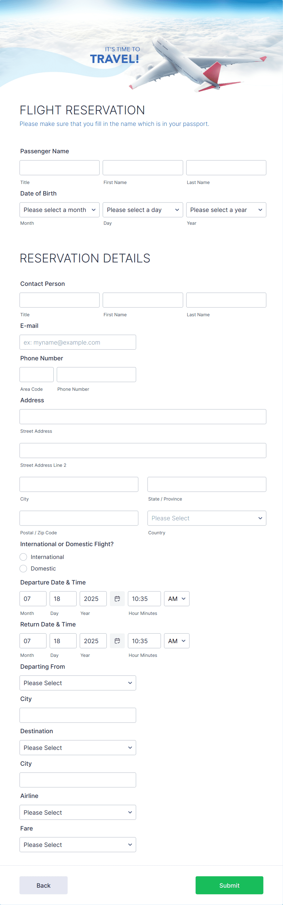 Flight Reservation Form Template | Jotform