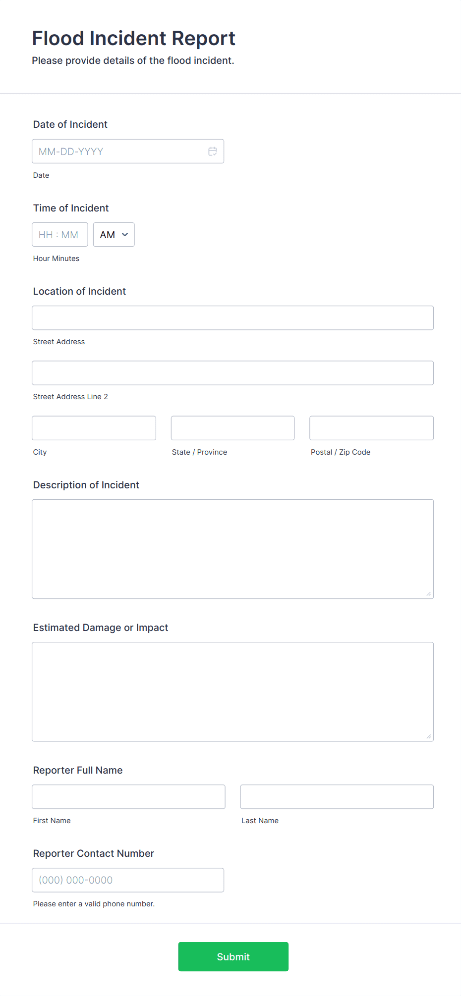Flood Incident Report Form Template | Jotform