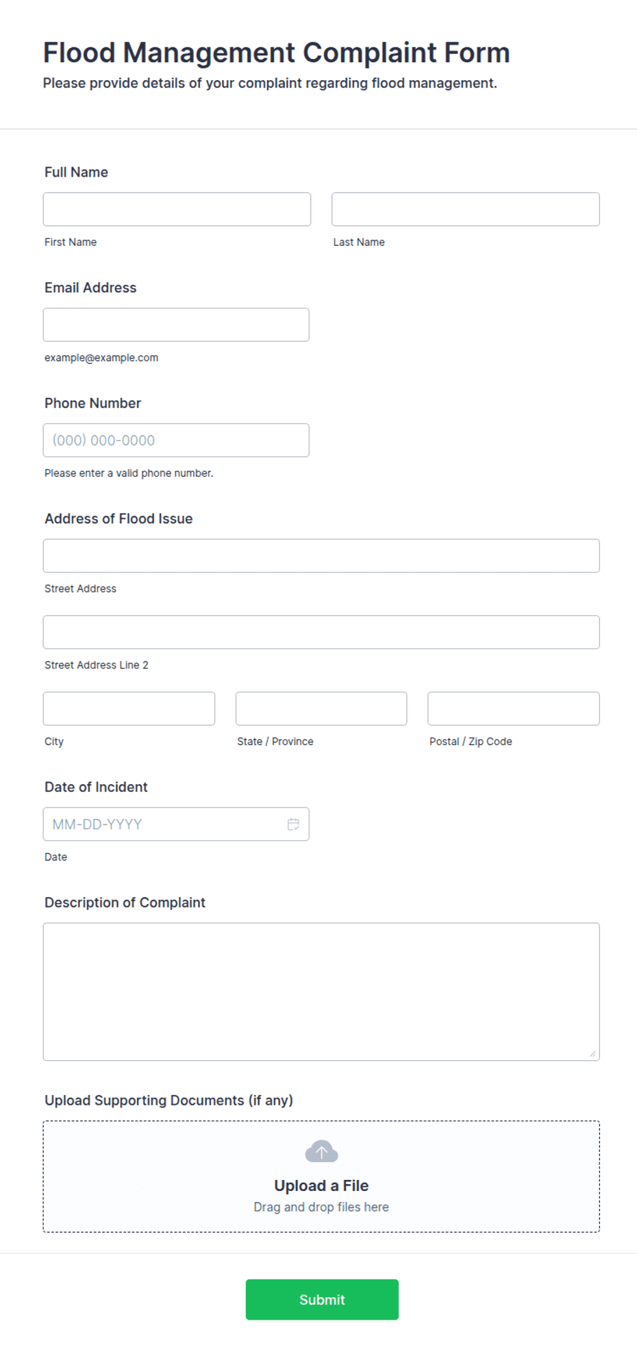 Flood Management Complaint Form Template | Jotform