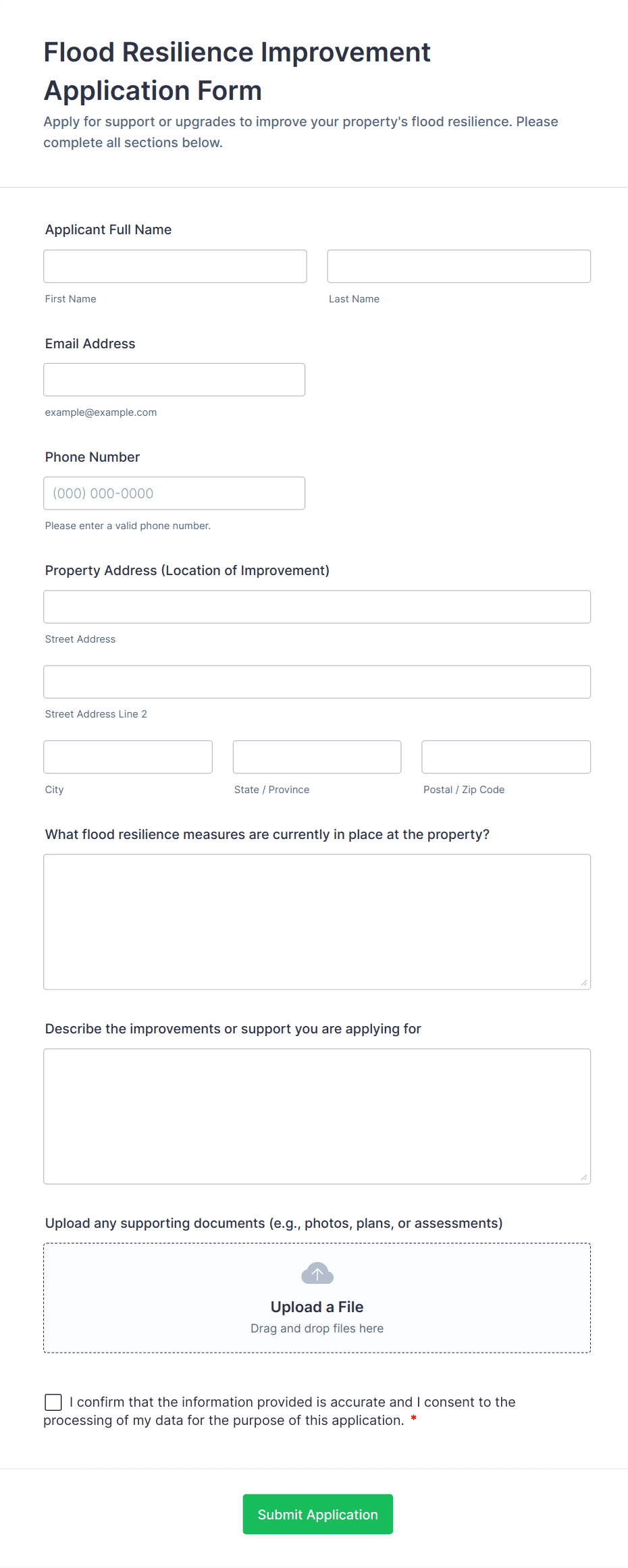 Flood Resilience Improvement Application Form Template | Jotform