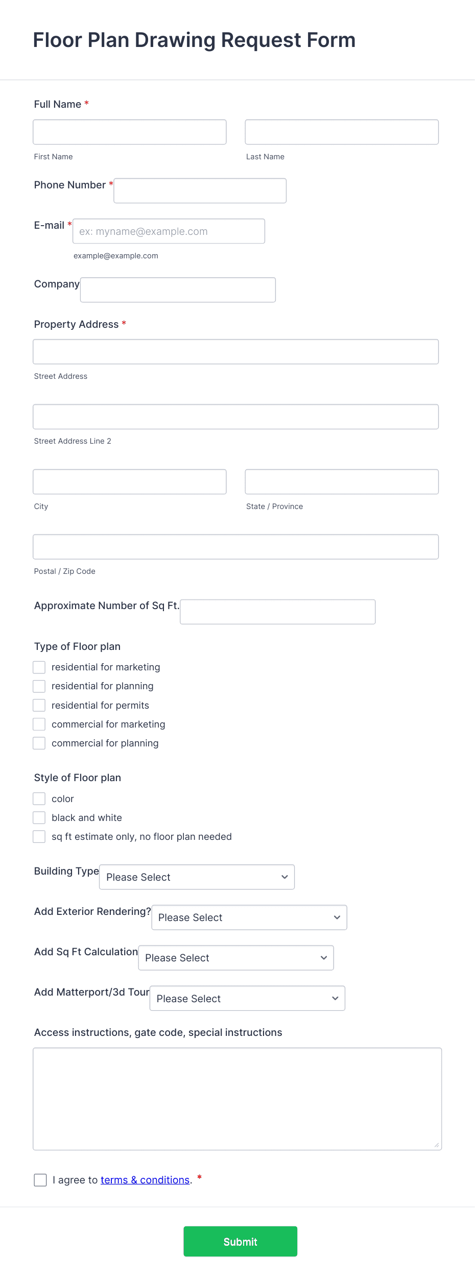 Floor Plan Drawing Request Form Template | Jotform