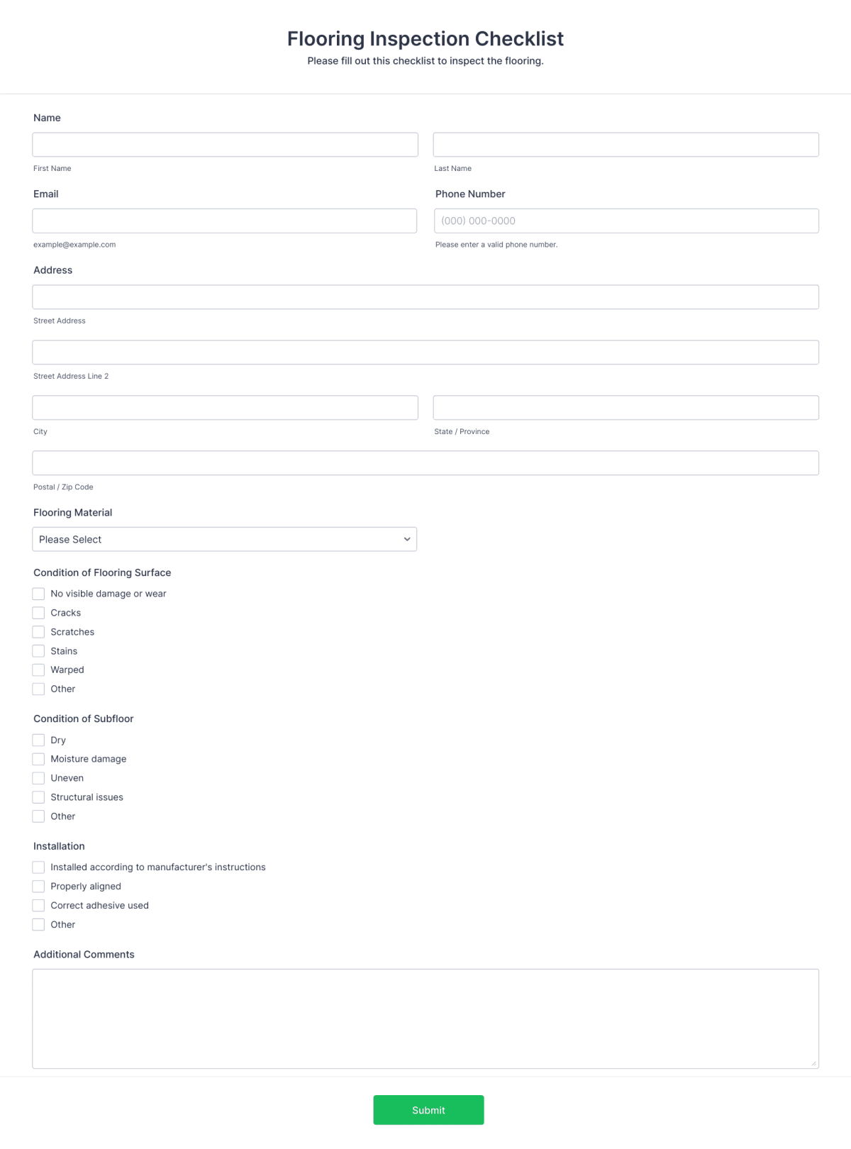 Flooring Inspection Checklist Form Template | Jotform