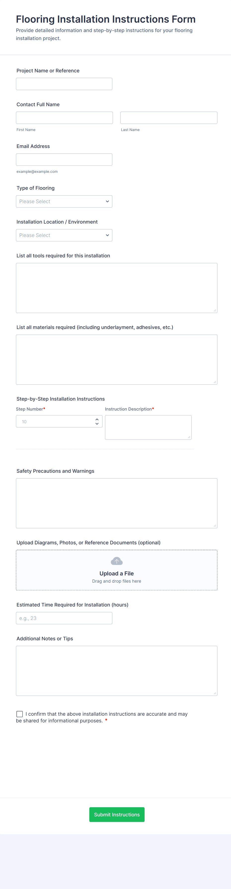 Flooring Installation Instructions Form Template | Jotform