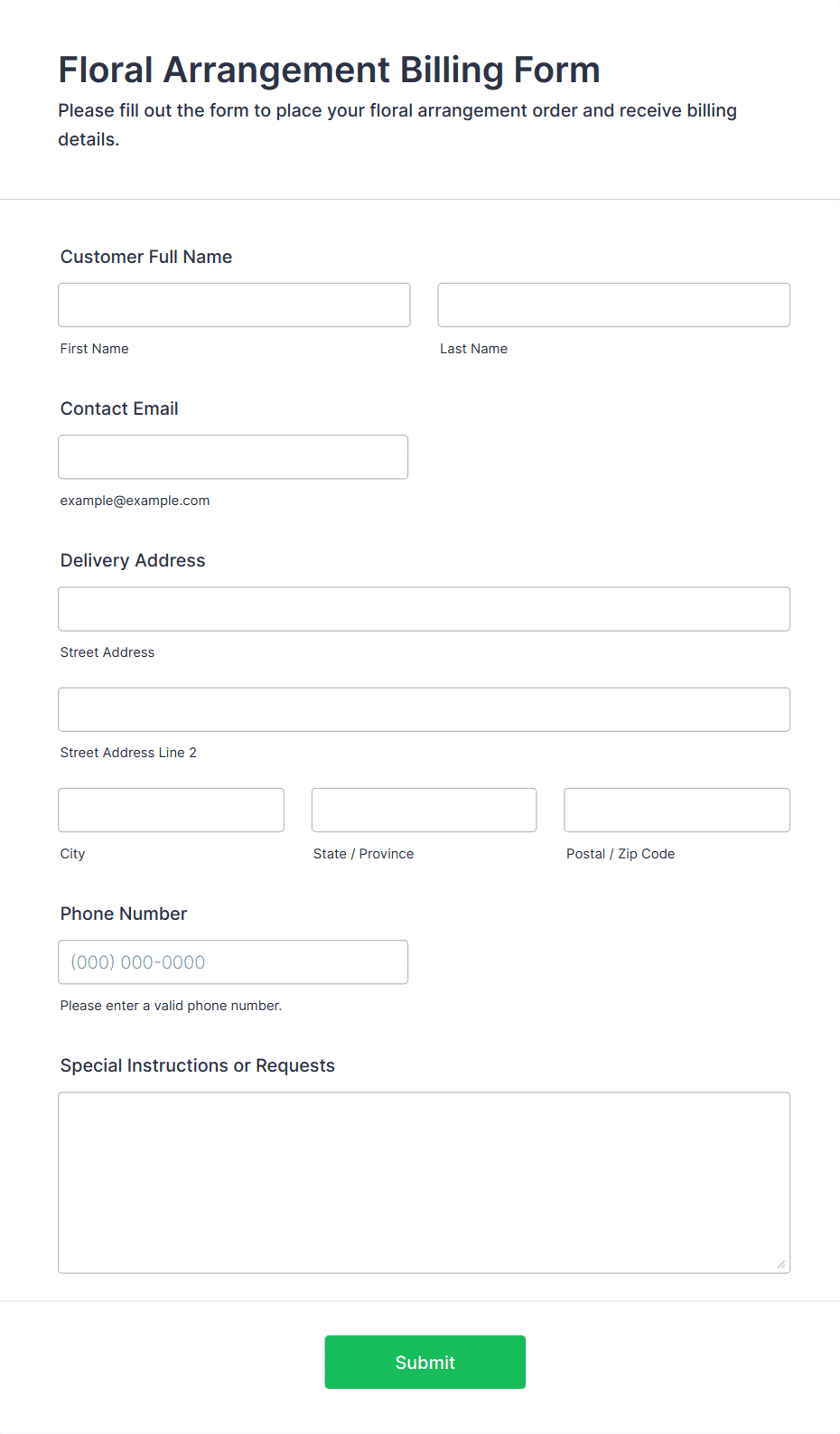 Floral Arrangement Billing Form Template | Jotform