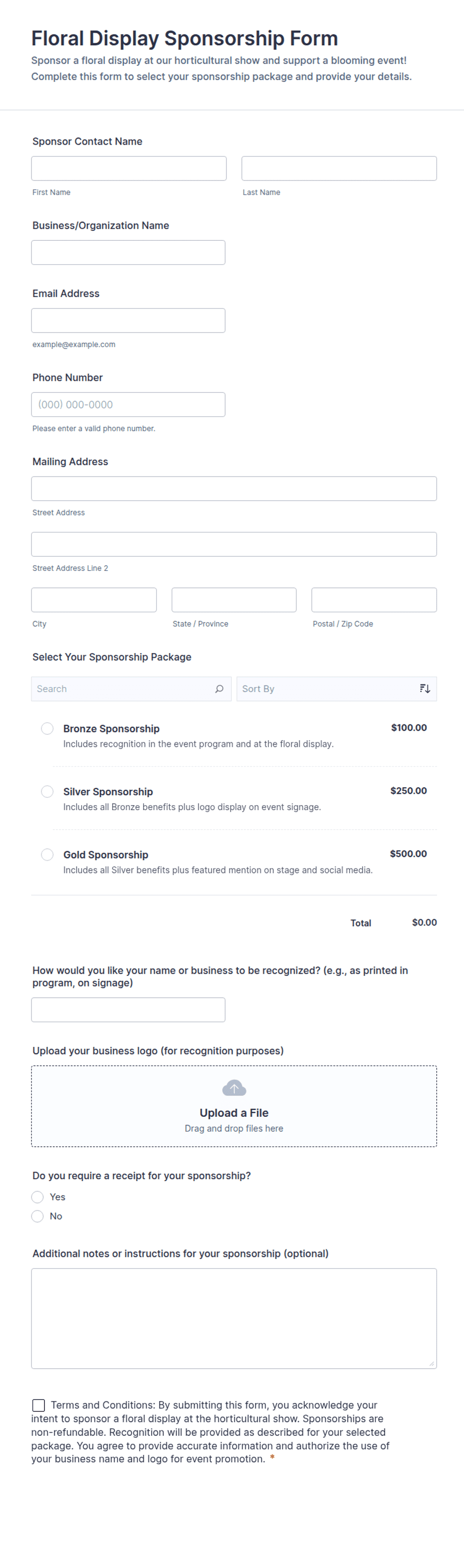 Floral Display Sponsorship Form Template | Jotform