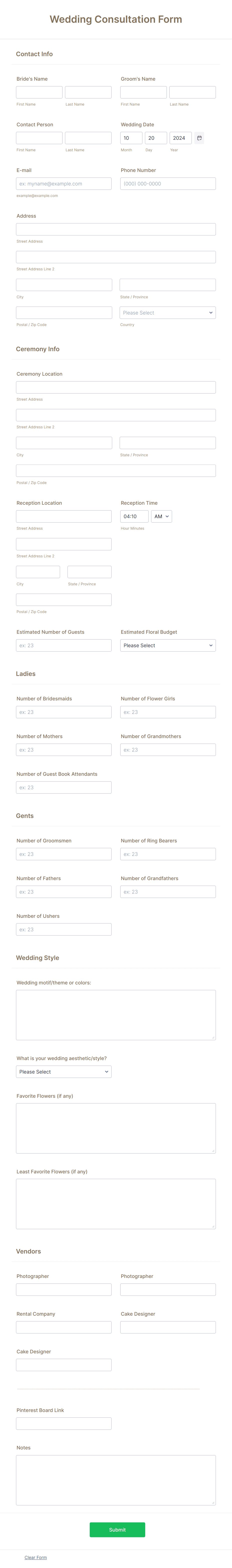 Wedding Consultation Form Template | Jotform