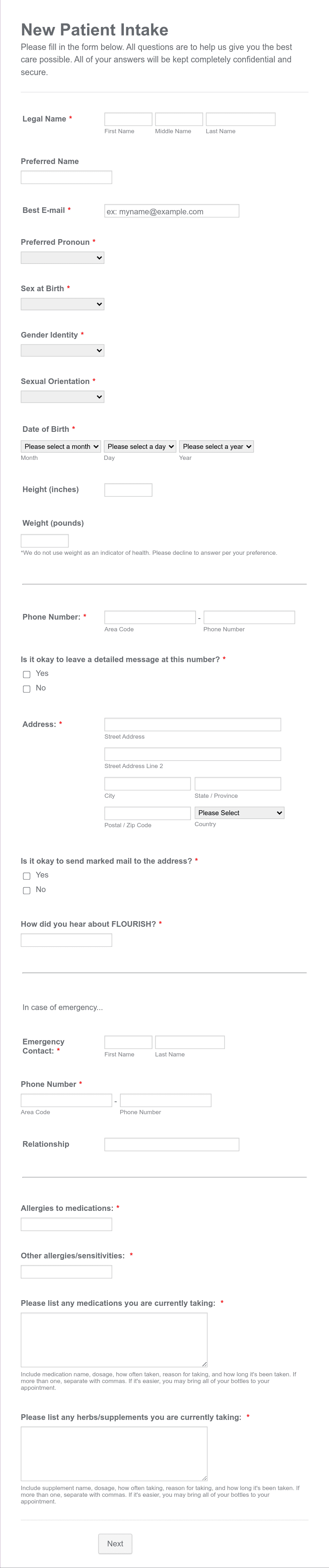 FLOURISH: New Patient Intake Form Template | Jotform