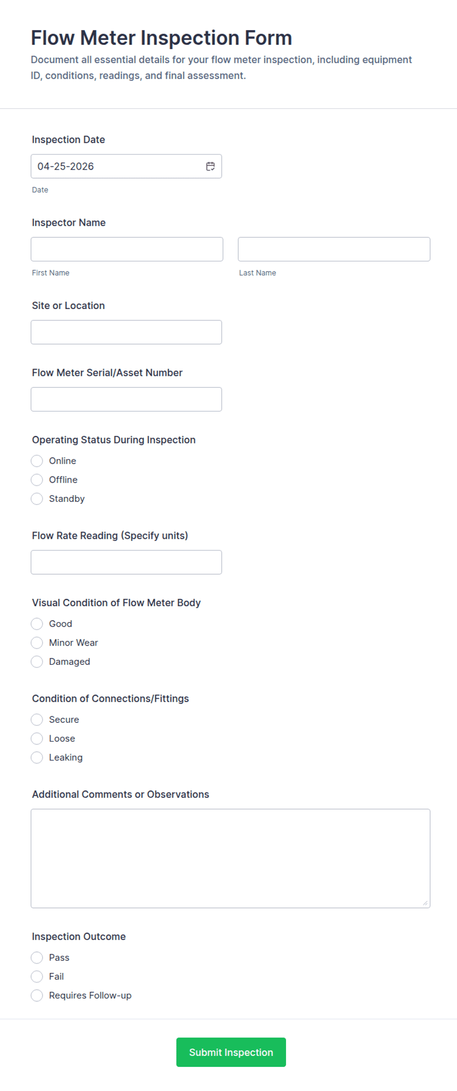 Flow Meter Inspection Form Template | Jotform