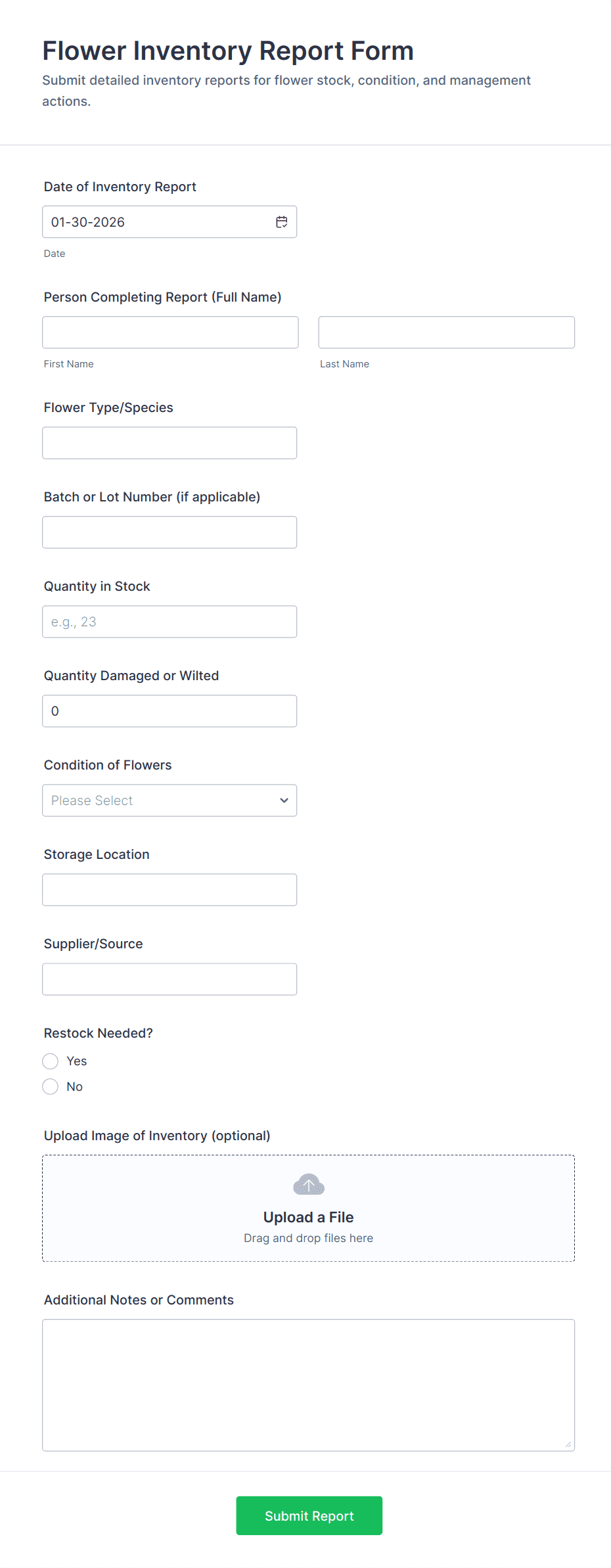 Flower Inventory Report Form Template | Jotform
