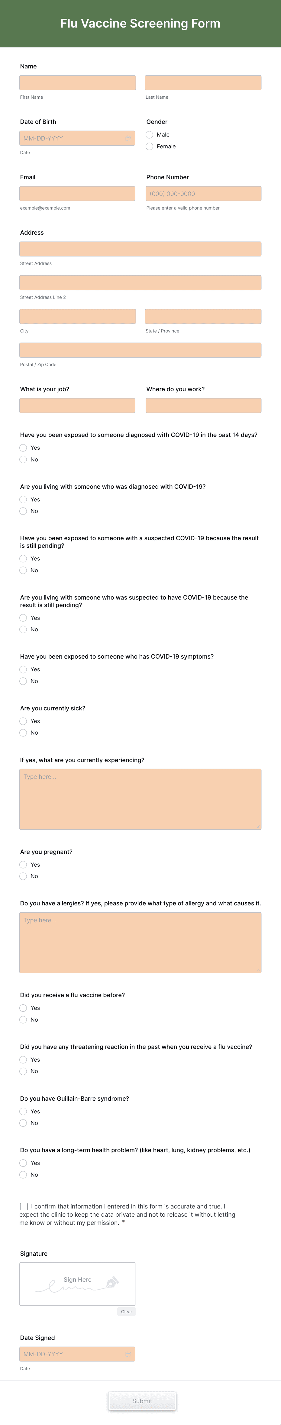 Flu Vaccine Screening Form Template | Jotform