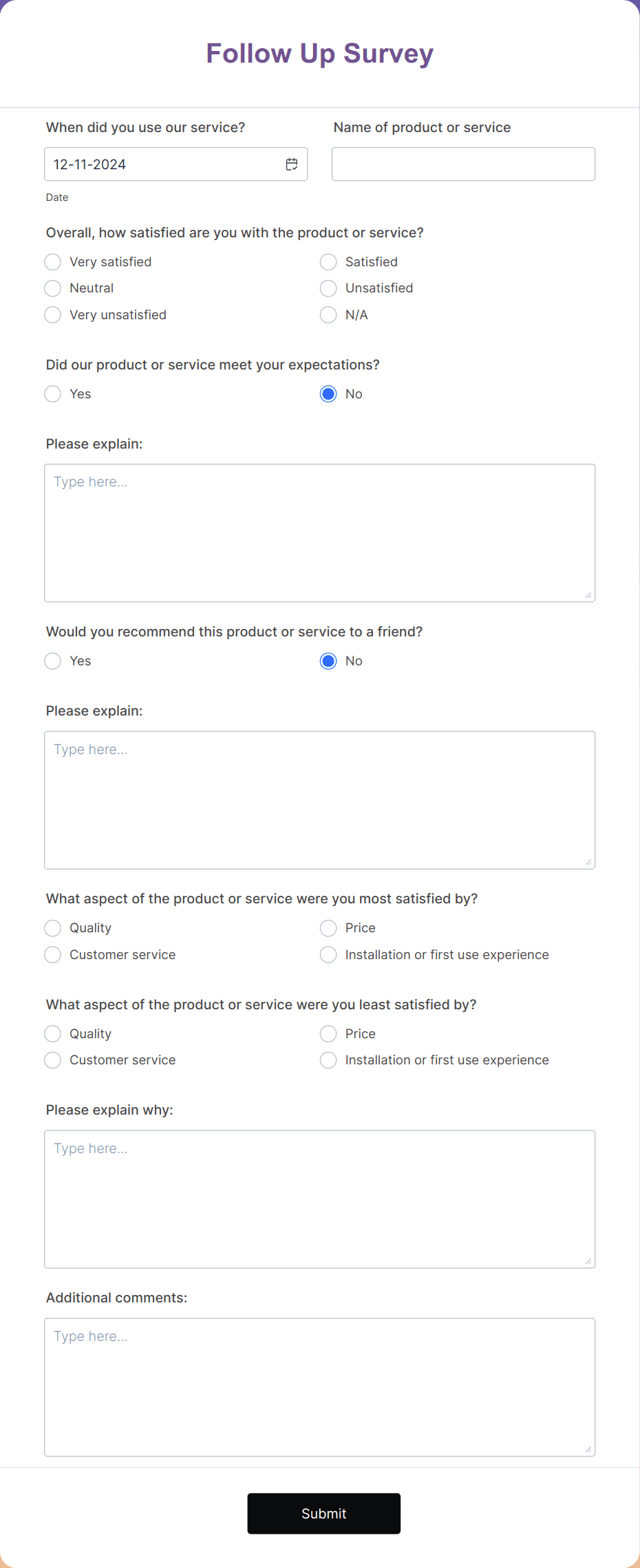 Follow Up Survey Form Template Jotform