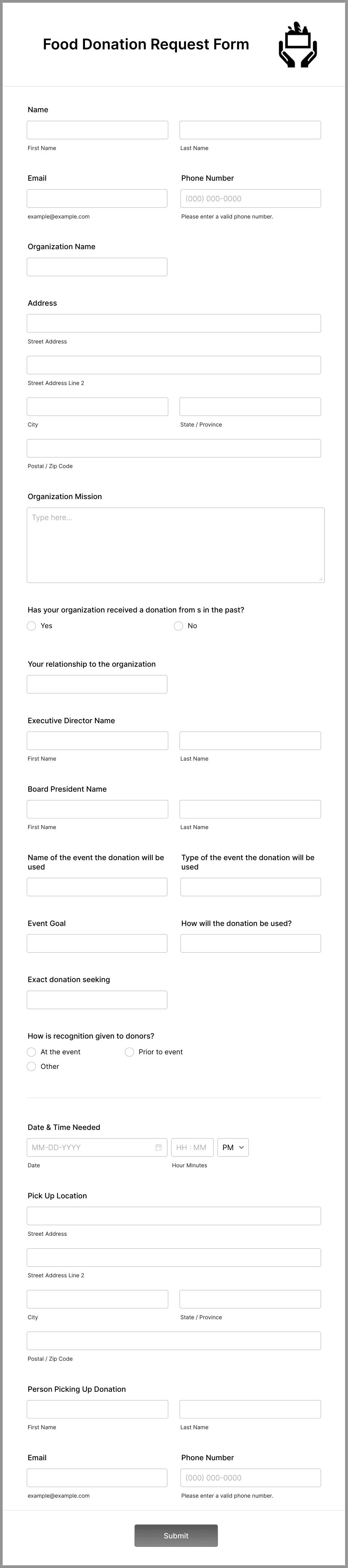 Food Donation Request Form Template | Jotform