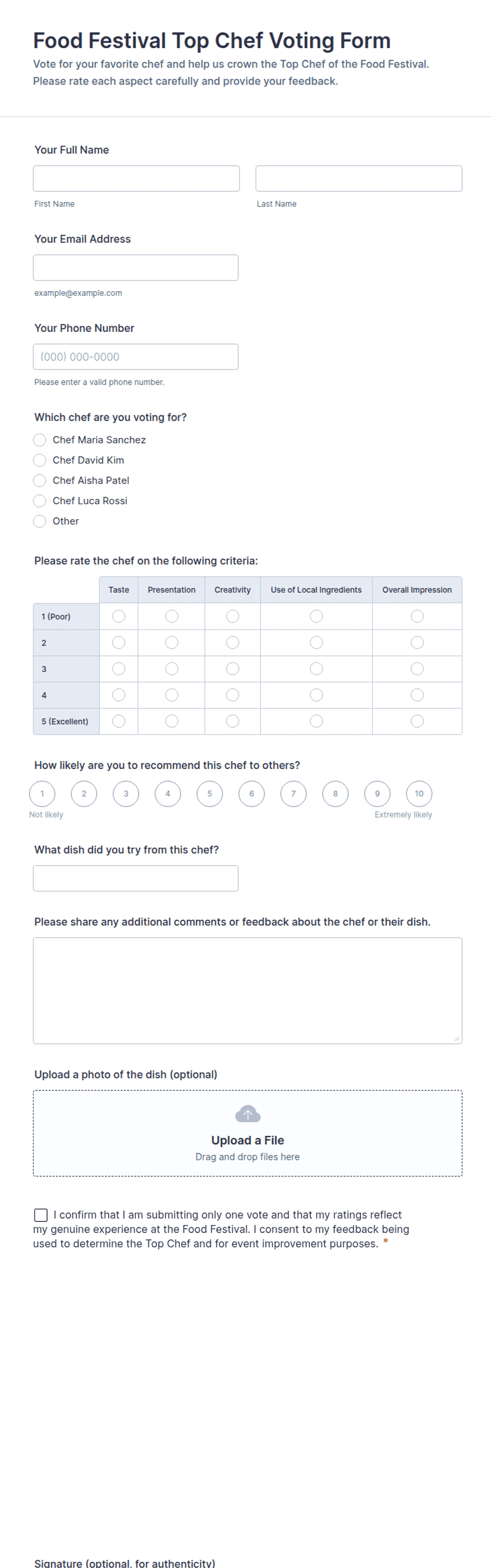 Food Festival Top Chef Voting Form Template | Jotform