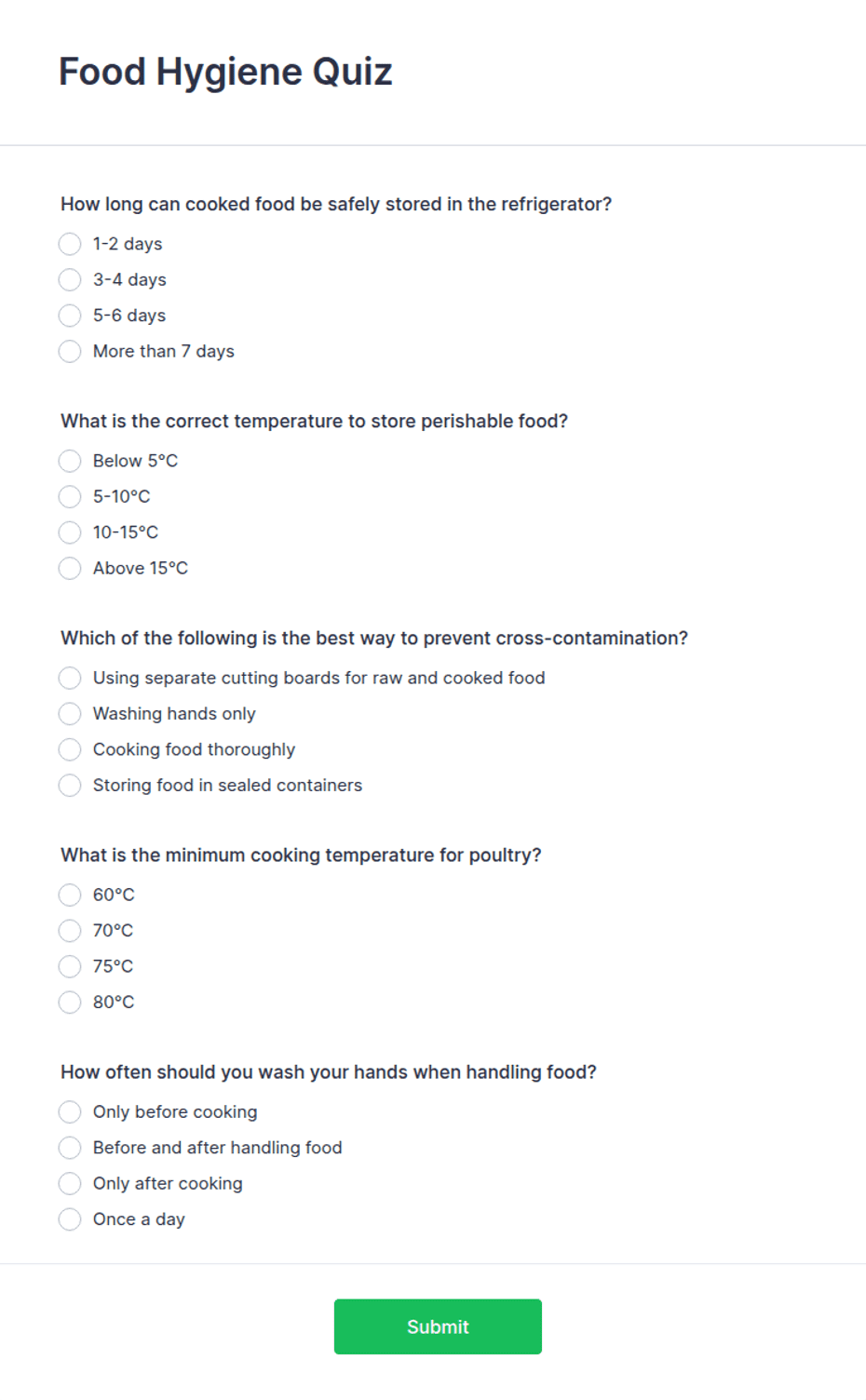 Food Hygiene Quiz Form Template | Jotform