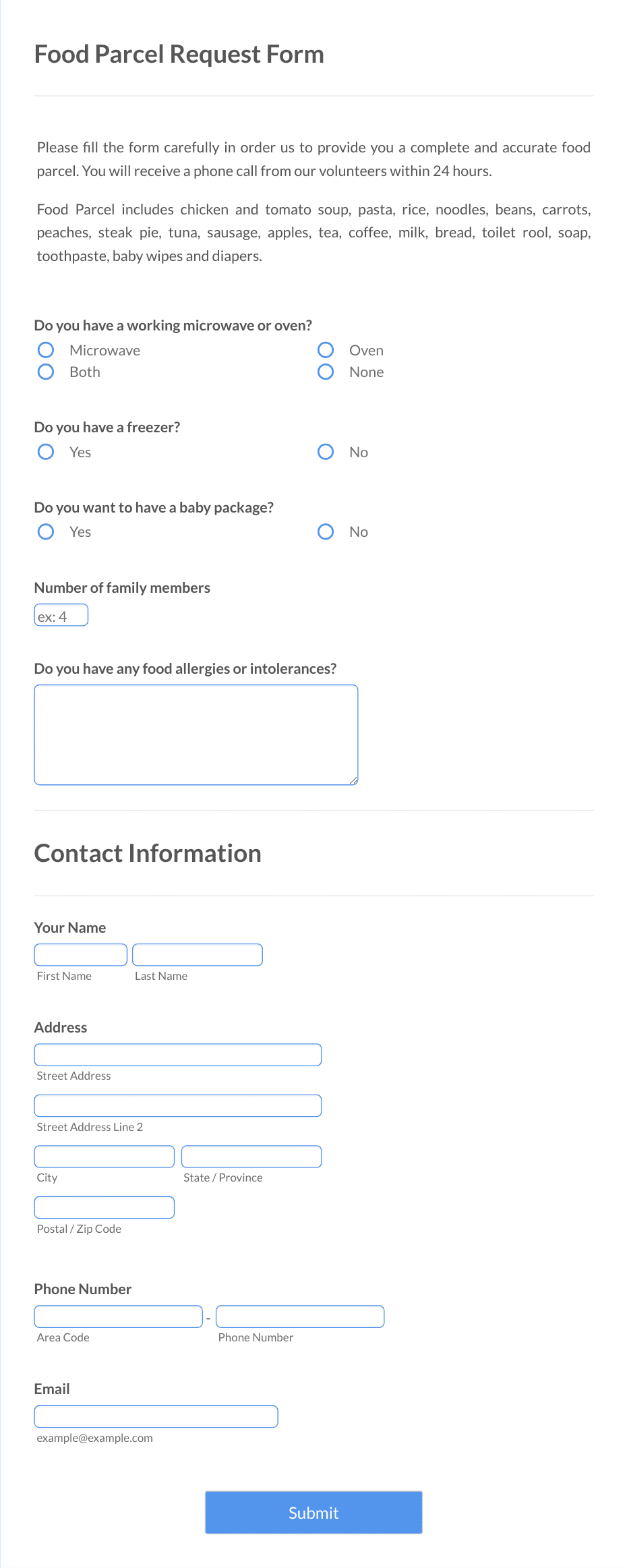 Food Parcel Request Form Template | Jotform