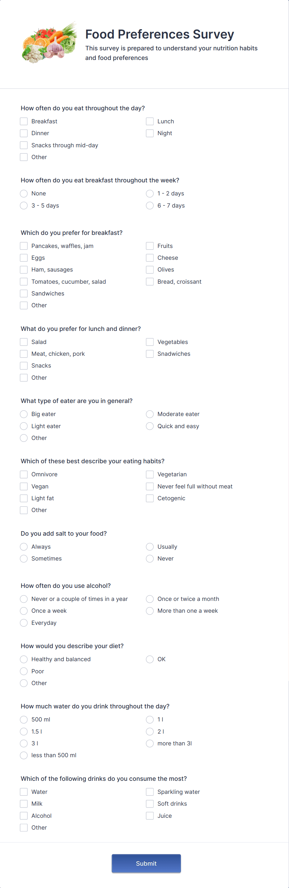 Food Preferences Survey Form Template | Jotform