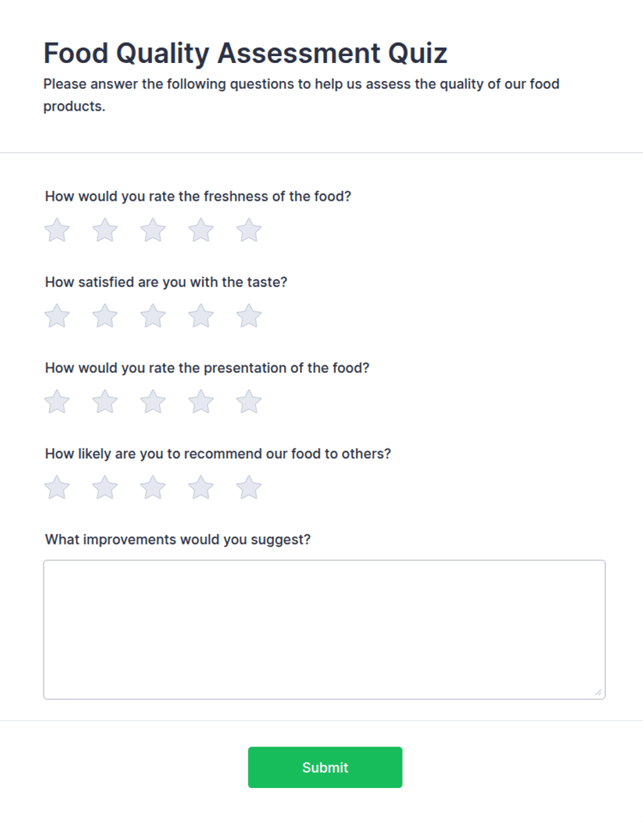 Food Quality Assessment Quiz Form Template | Jotform