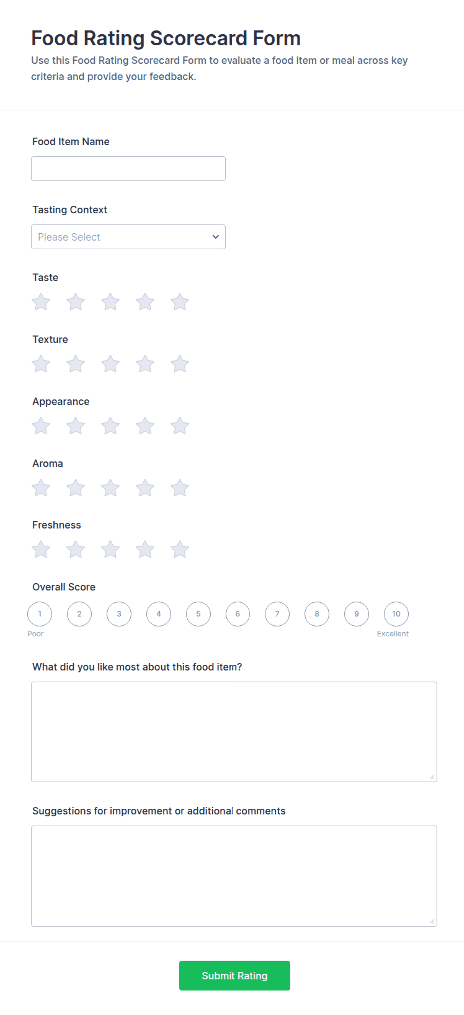 Food Rating Scorecard Form Template | Jotform