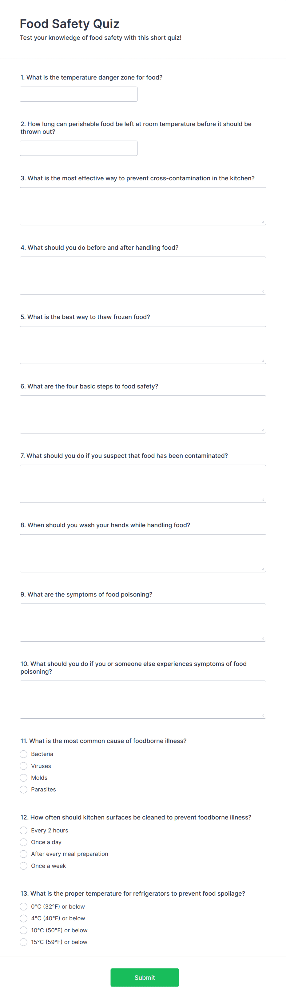 Food Safety Quiz Form Template | Jotform