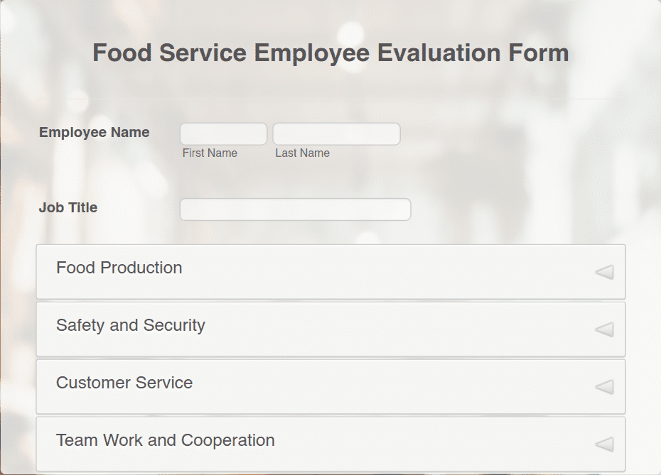 Food Service Employee Evaluation Form Template | Jotform