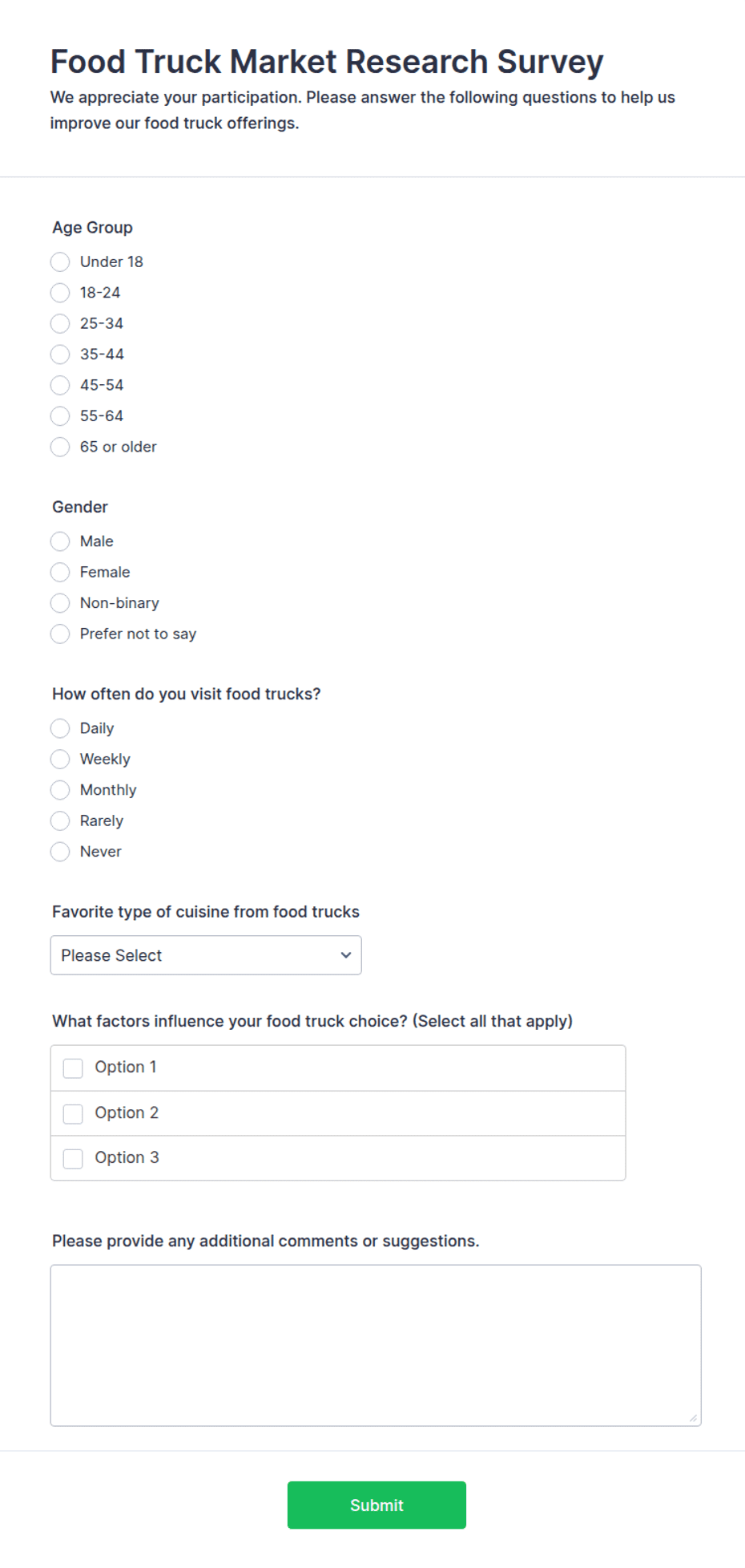 Food Truck Market Research Survey Form Template | Jotform