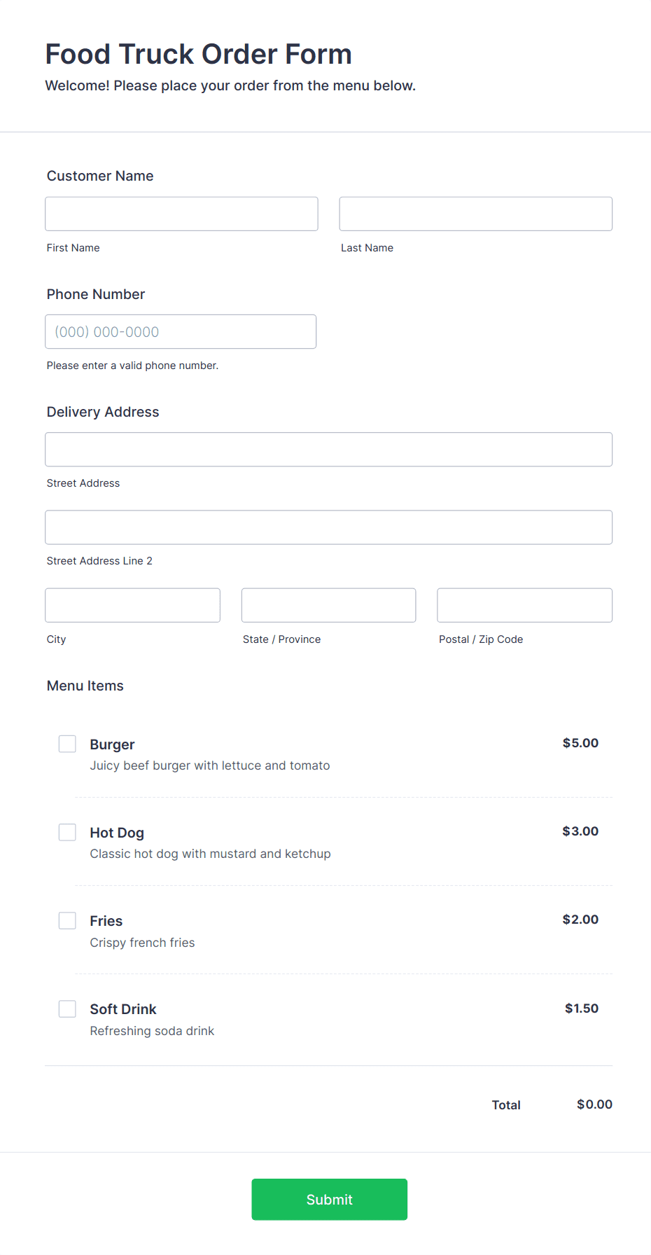 Food Truck Order Form Template | Jotform