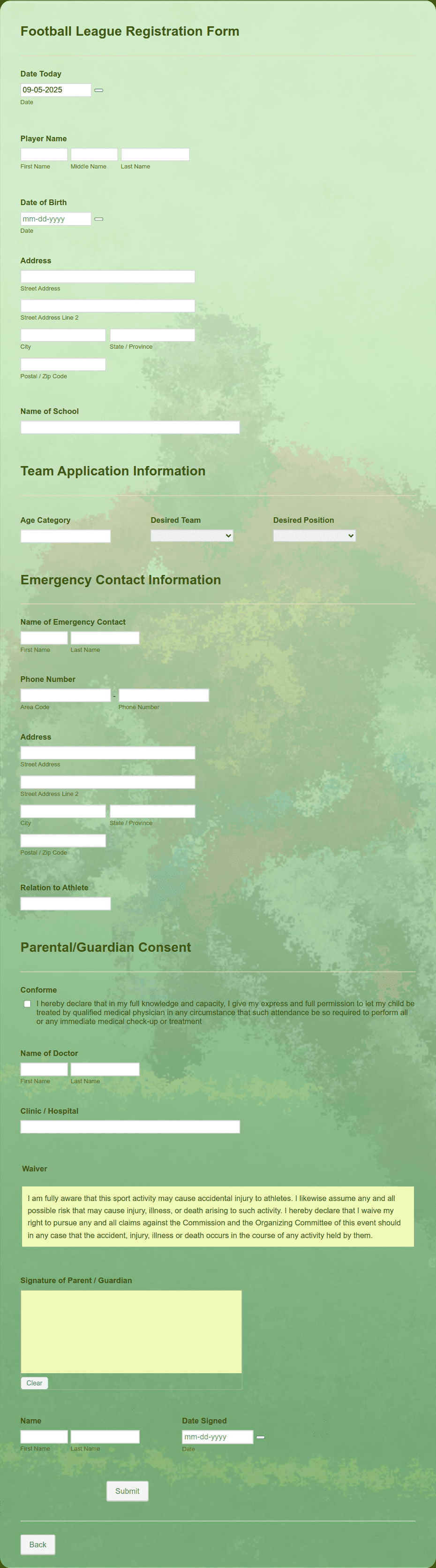 Football League Registration Form Template | Jotform