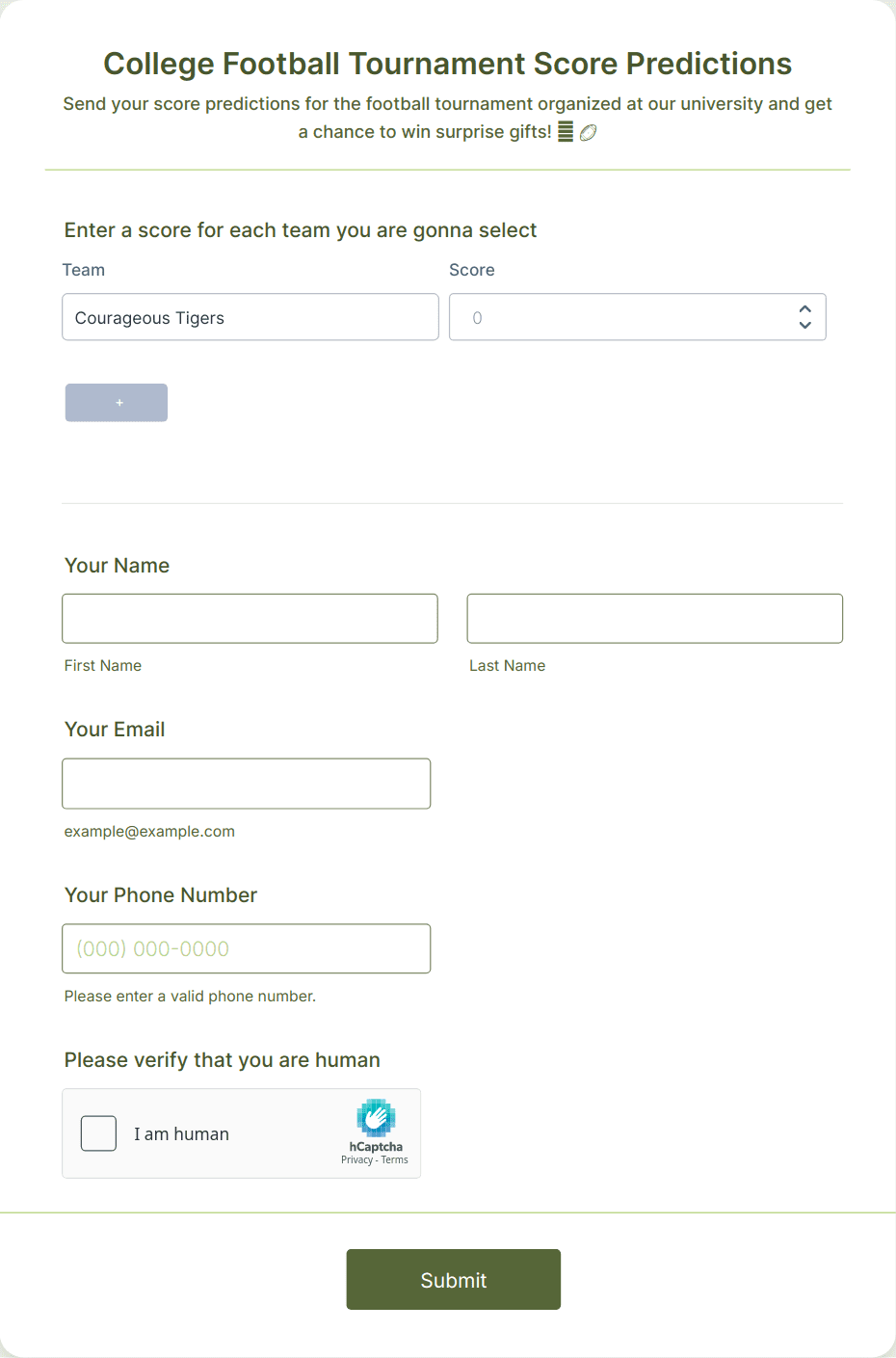 Football Pool Entry Form Template | Jotform