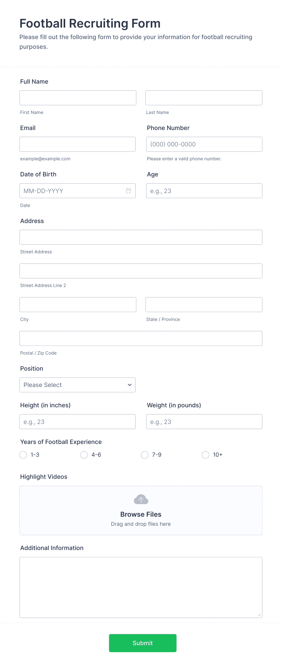 Football Recruiting Form Template | Jotform