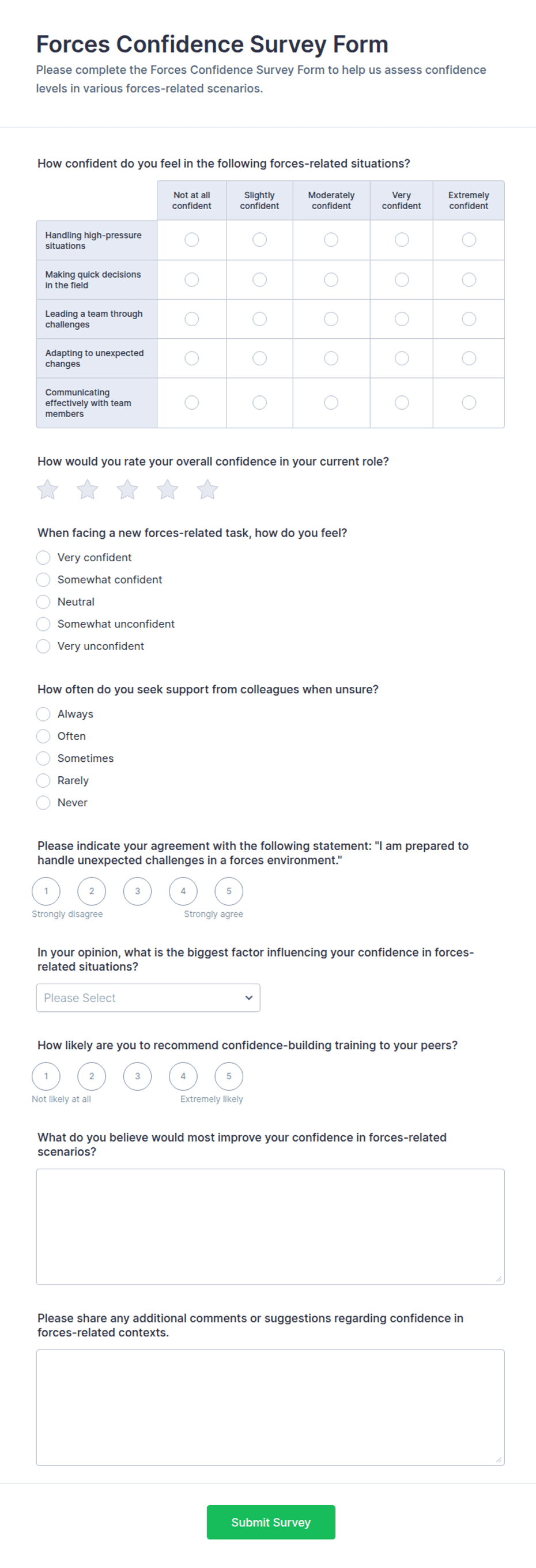 Forces Confidence Survey Form Template | Jotform