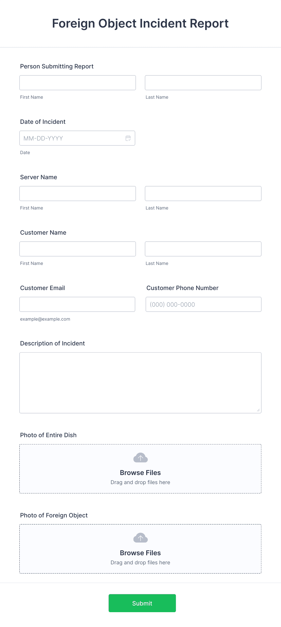 Foreign Object Incident Report Form Template | Jotform