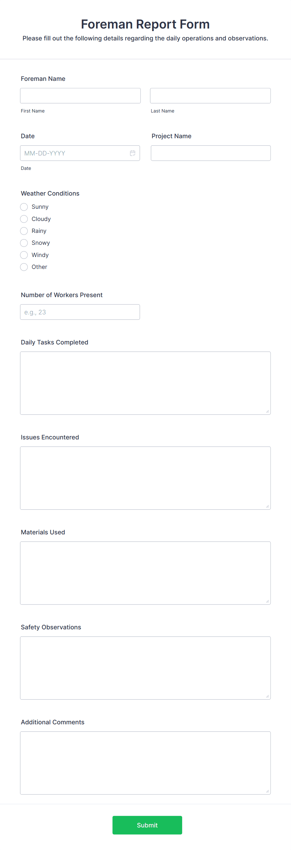 Foreman Report Form Template | Jotform
