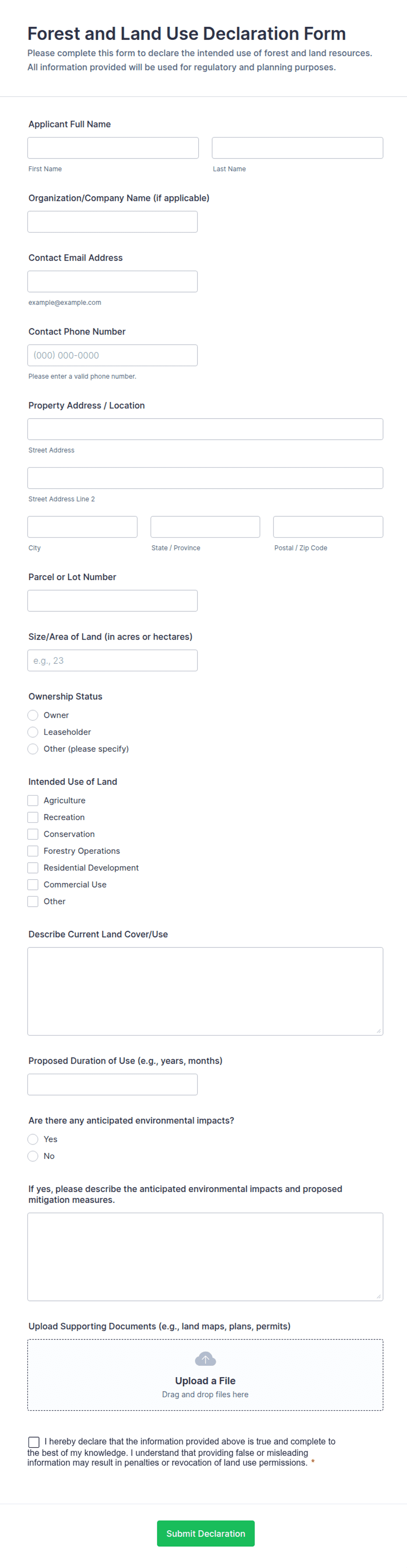 Forest and Land Use Declaration Form Template | Jotform