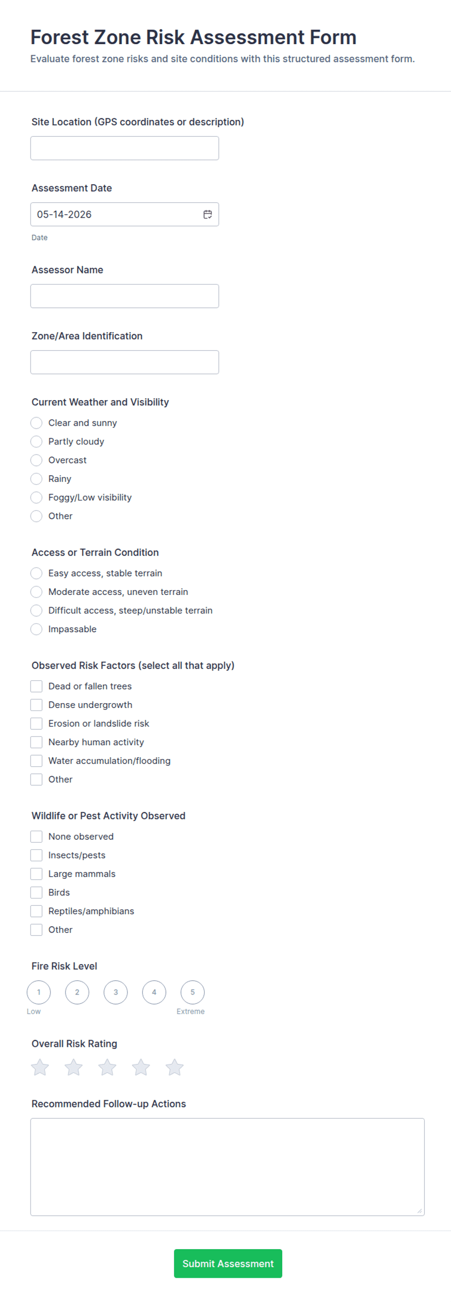 Forest Zone Risk Assessment Form Template | Jotform