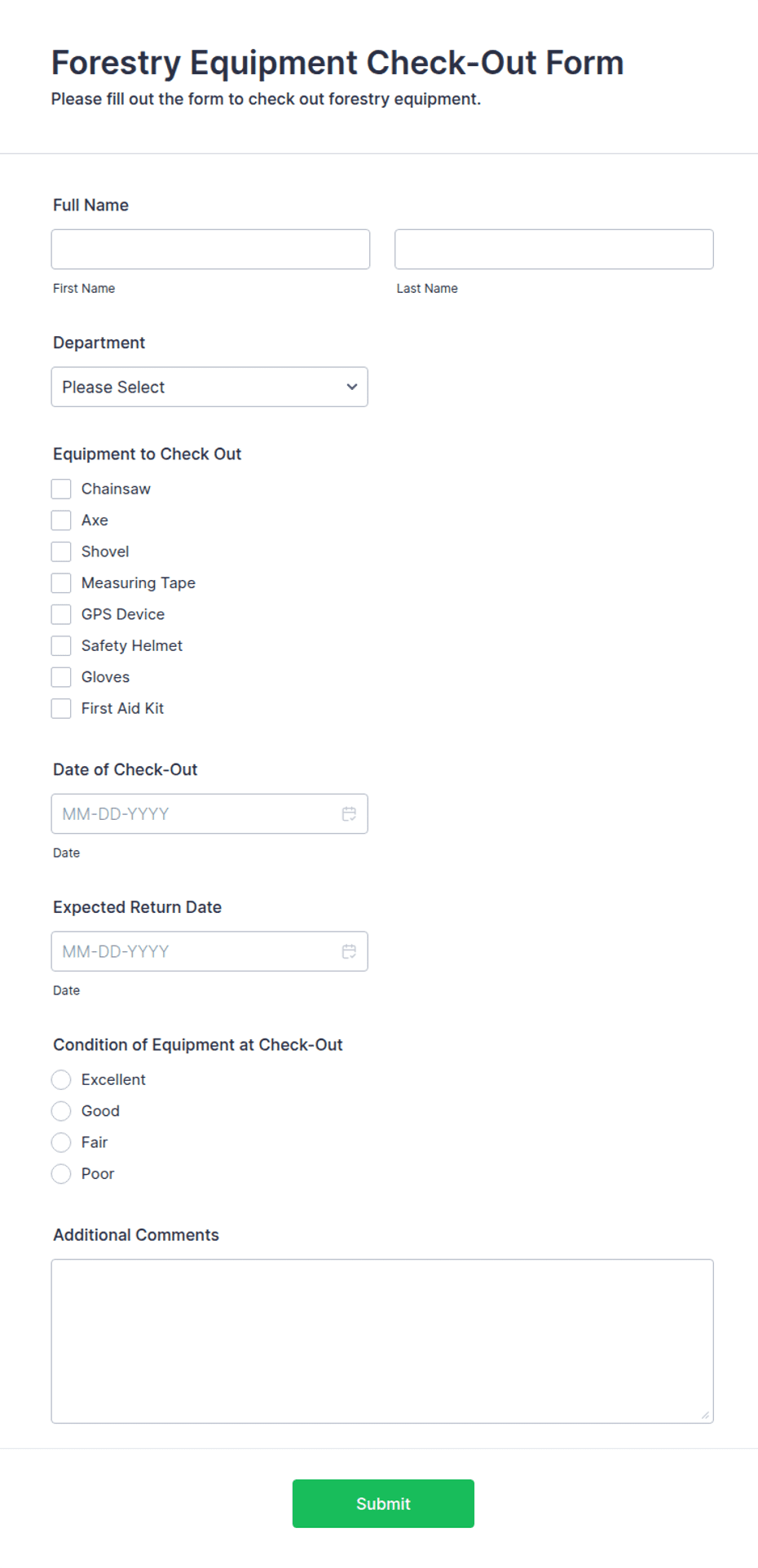 Forestry Equipment Check-Out Form Template | Jotform