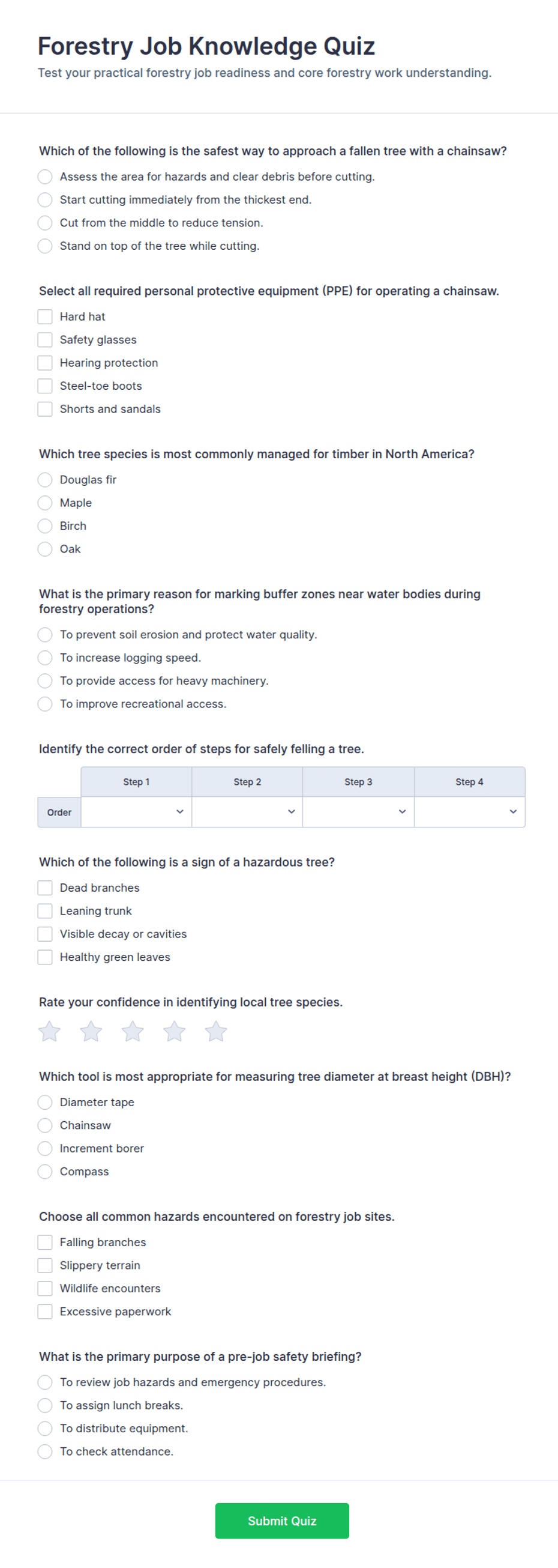 Forestry Job Knowledge Quiz Form Template | Jotform